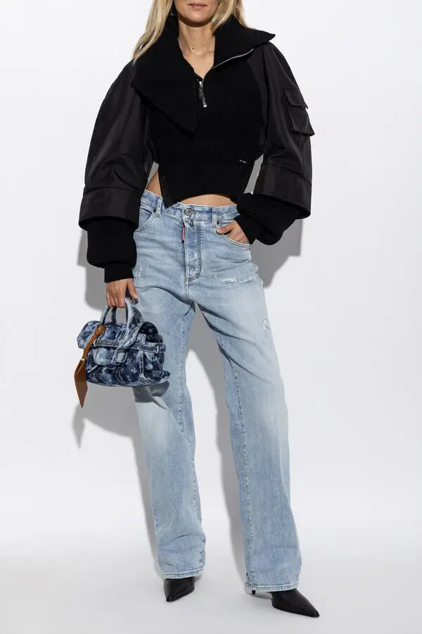 Dsquared2 Wool Blend Cropped Jacket With Puffed Sleeves