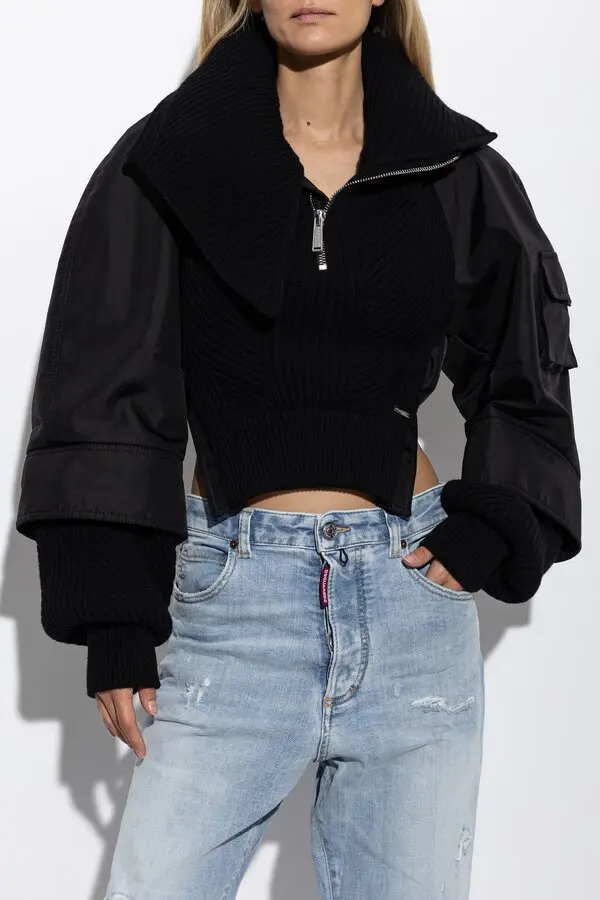 Dsquared2 Wool Blend Cropped Jacket With Puffed Sleeves