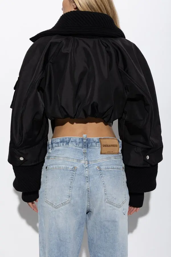 Dsquared2 Wool Blend Cropped Jacket With Puffed Sleeves