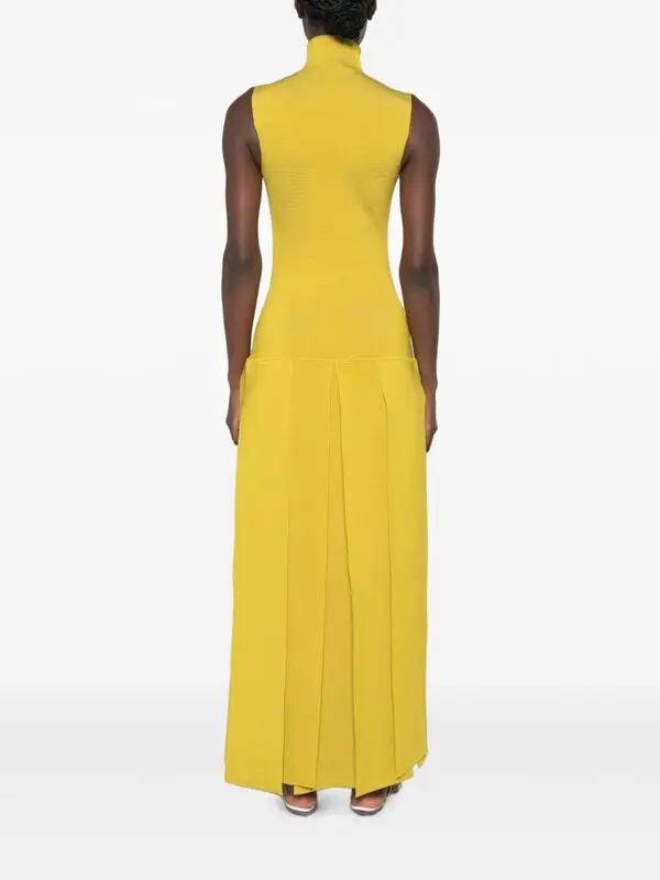 Alaïa High Neck Sleeveless Maxi Dress With Pleated Skirt And Side Slit