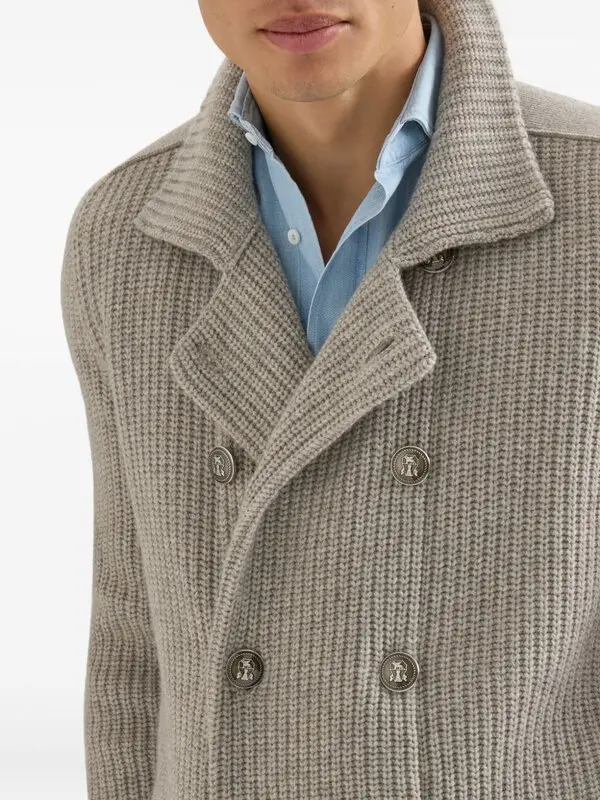 Brunello Cucinelli Ribbed Shawl Collar Double-breasted Cardigan