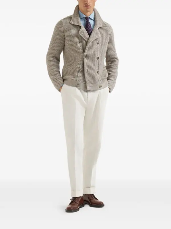 Brunello Cucinelli Ribbed Shawl Collar Double-breasted Cardigan