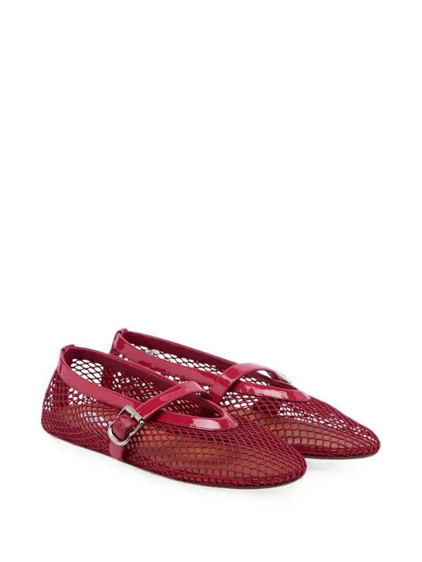 Alaïa Fishnet Ballet Flats With Buckle Detailing - Red