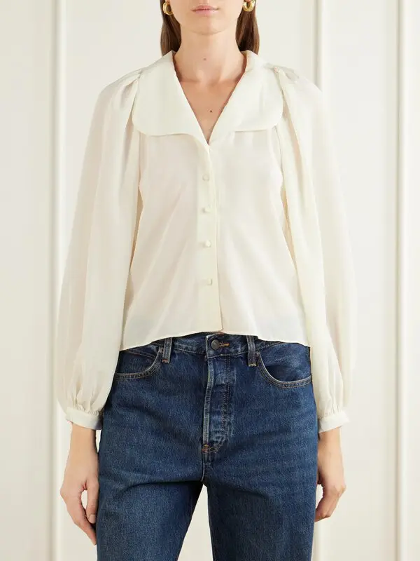 FRAME Gala Silk-crepe De Chine Blouse - Neutrals