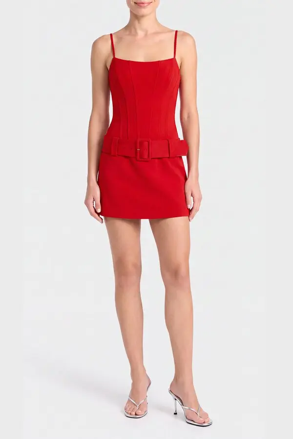 Amanda Uprichard Alva Romper With Belt - Lipstick