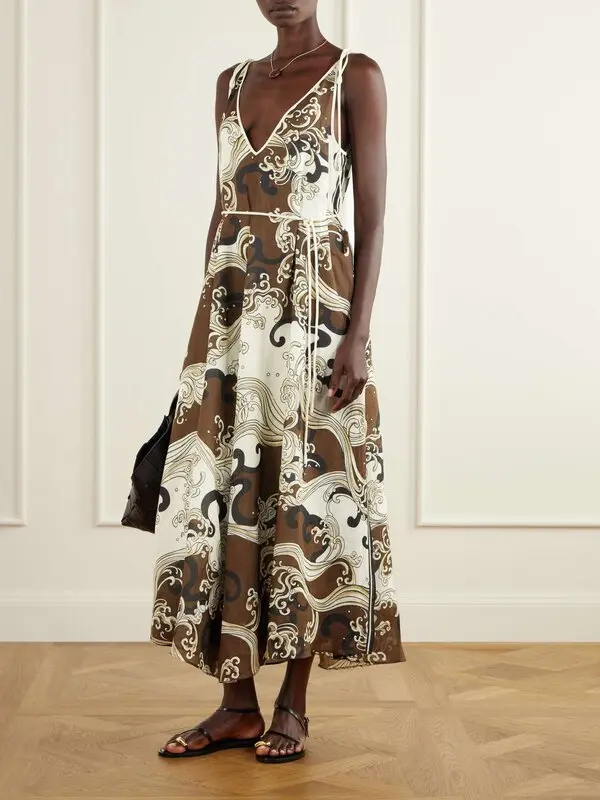 ALEMAIS Otis Printed Ramie Midi Dress