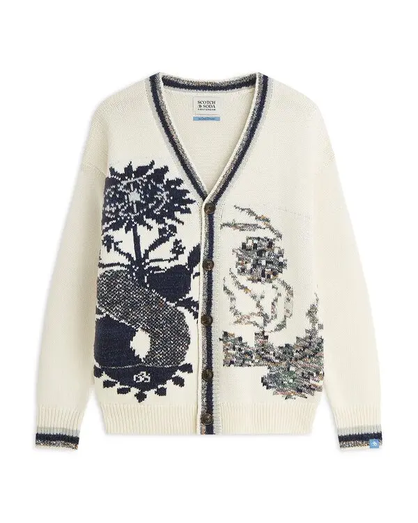 Scotch & Soda Intarsia Knit Flower Cardigan Sweater