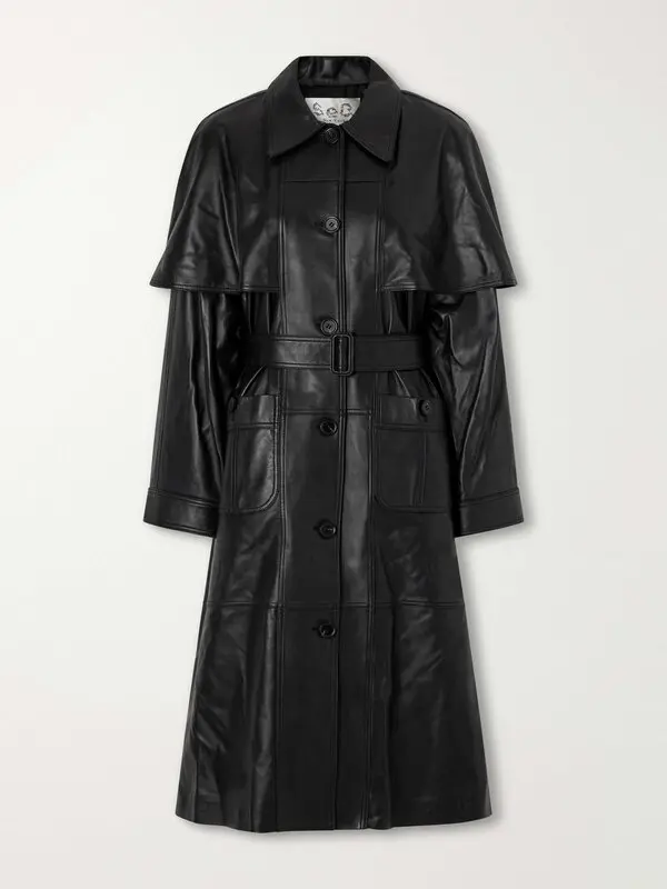 Sea Caitlin Belted Leather Trench Coat - Black
