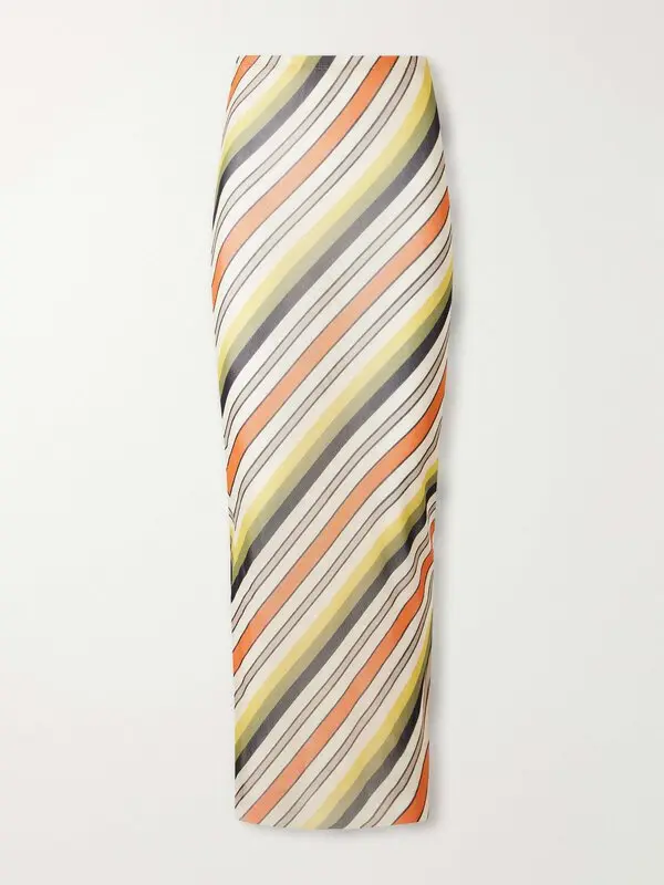 JEAN PAUL GAULTIER Retro Stripe Printed Mesh Maxi Skirt - Yellow