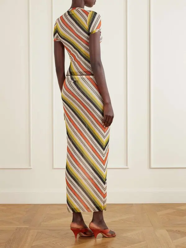 JEAN PAUL GAULTIER Retro Stripe Printed Mesh Maxi Skirt