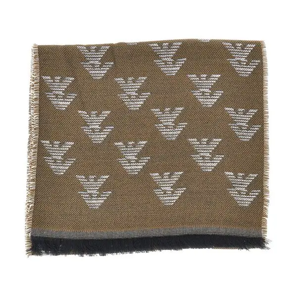 Emporio Armani Knitted Scarf With Eagle Motif - Beige