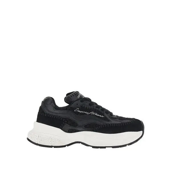 Emporio Armani Knitted Sneakers With Faux Leather Details - Black