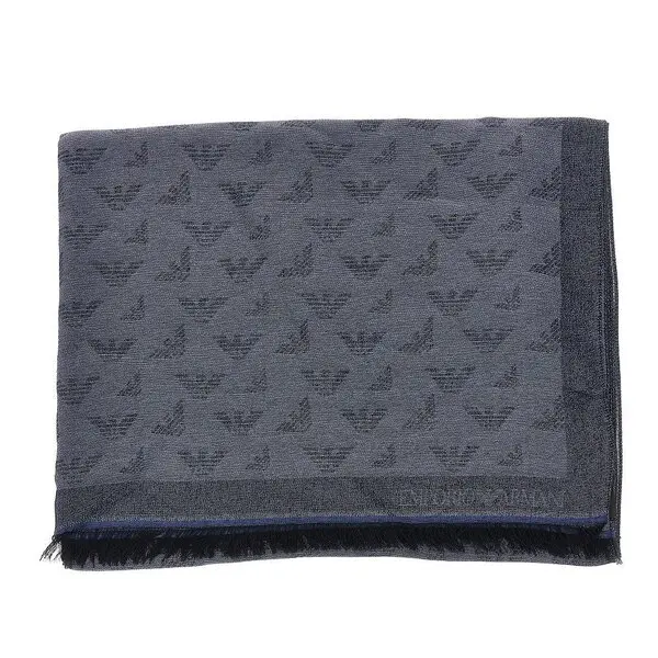 Emporio Armani Viscose-blend Scarf With Eagle Motif - Blue