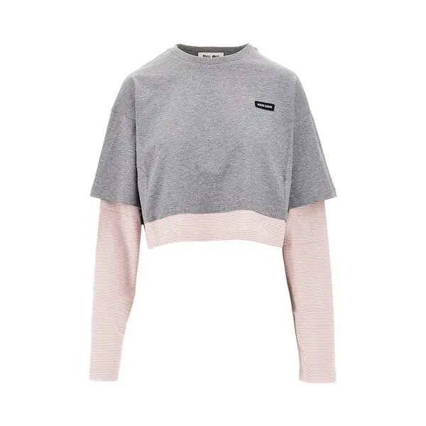 Miu Miu Layering Effect Cropped T-shirt