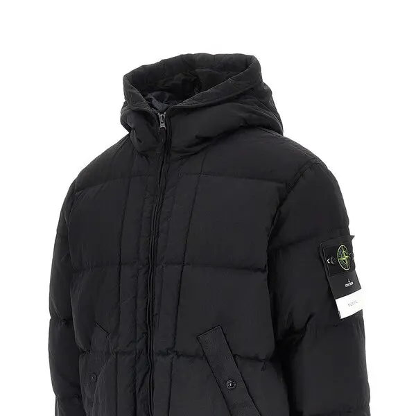Stone Island Padded Nylon Metal Down Jacket With Hood And Zip Closure - Black