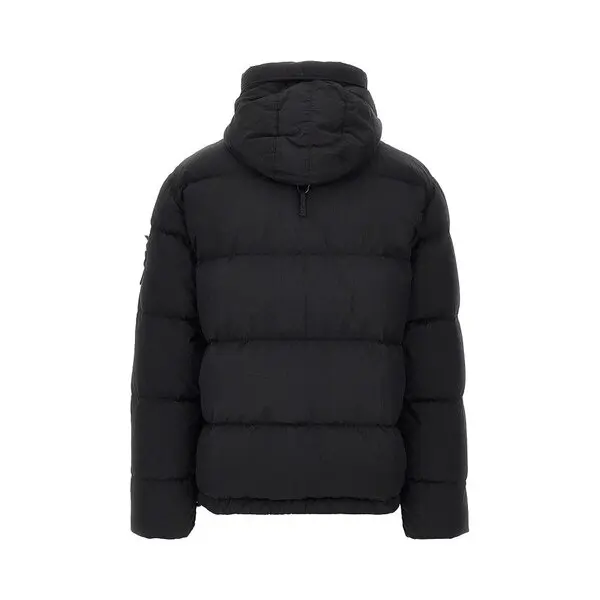 Stone Island Padded Nylon Metal Down Jacket With Hood And Zip Closure - Black