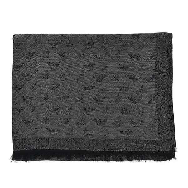 Emporio Armani Viscose-blend Scarf With Eagle Motif - Black