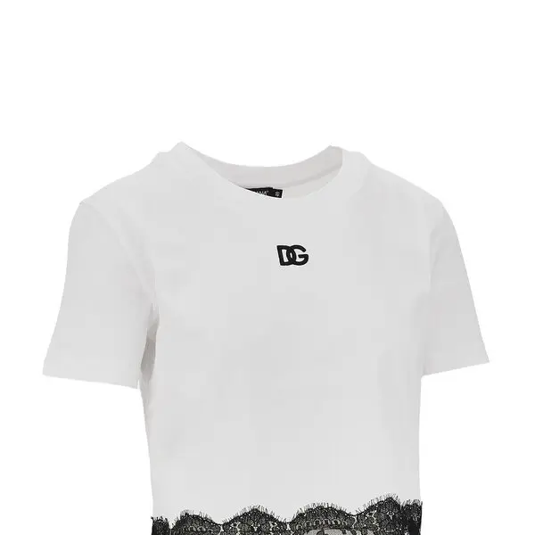 Dolce & Gabbana Cropped T-shirt With Lace Trimming