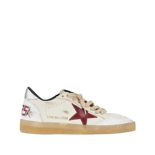 GOLDEN GOOSE Ballstar Leather Sneakers With Distressed Effect And Suede Star Patch