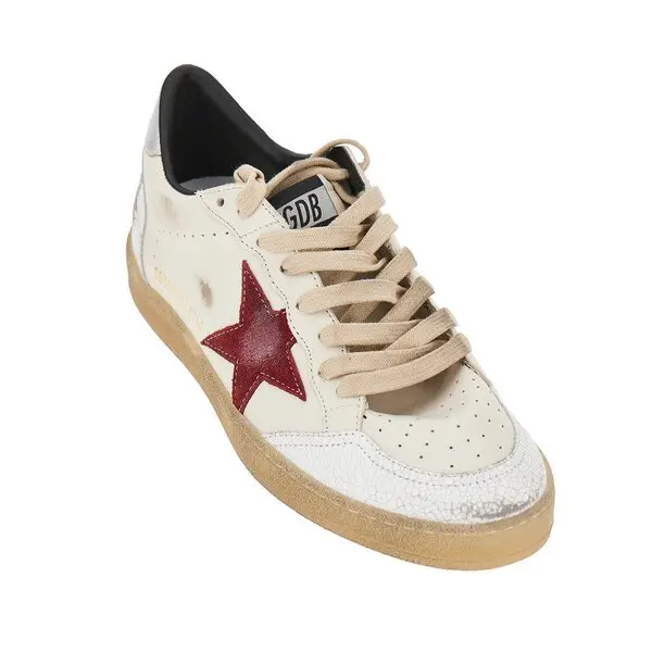 GOLDEN GOOSE Ballstar Leather Sneakers With Distressed Effect And Suede Star Patch