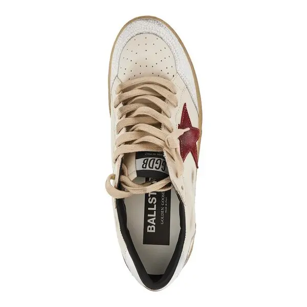GOLDEN GOOSE Ballstar Leather Sneakers With Distressed Effect And Suede Star Patch