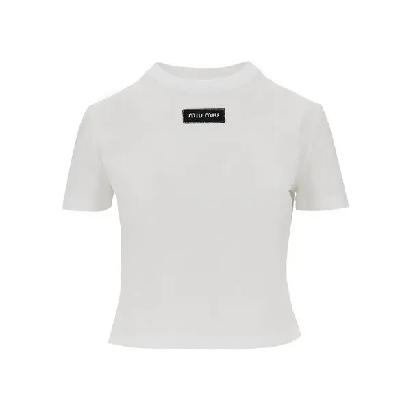 Miu Miu Logo Patch Cropped T-shirt