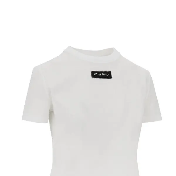 Miu Miu Logo Patch Cropped T-shirt