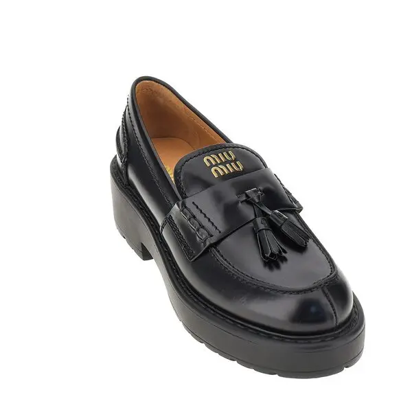 Miu Miu Spazzolato Leather Loafers With Tassels