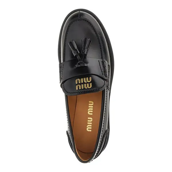 Miu Miu Spazzolato Leather Loafers With Tassels