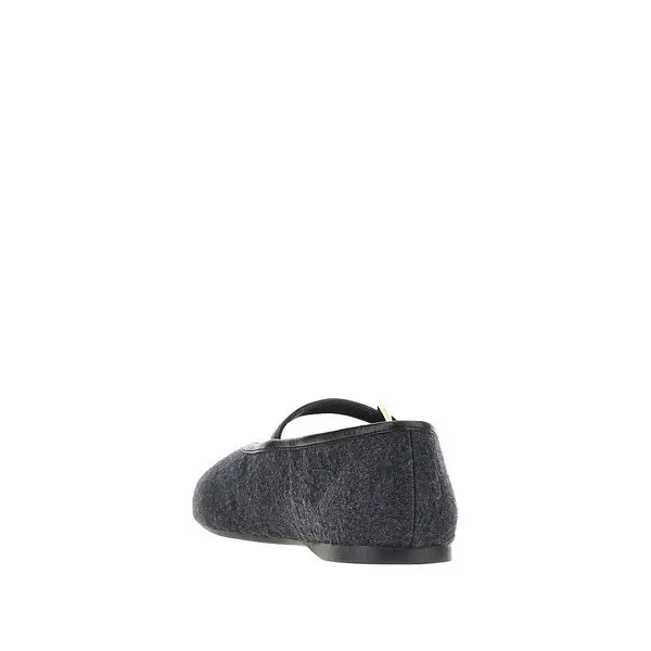 Prada Wool Ballerina Flats With Triangle Logo And Adjustable Strap - Grey