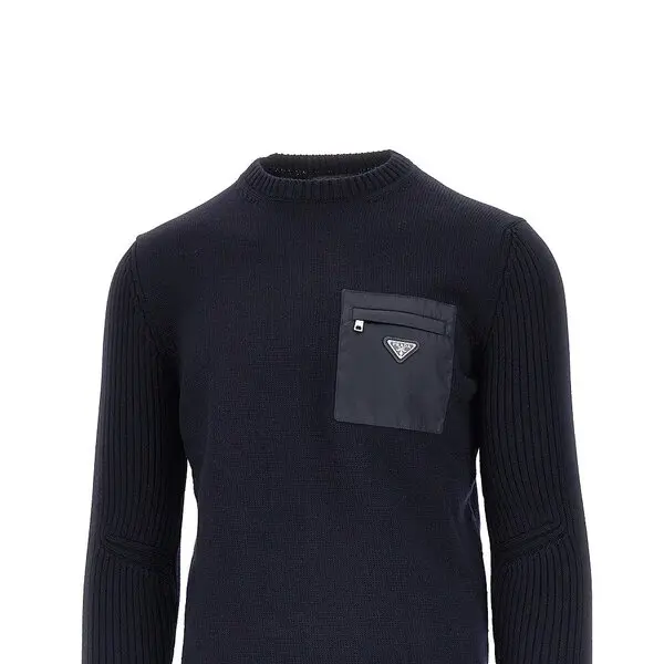 Prada Virgin Wool Sweater With Re-nylon Pocket