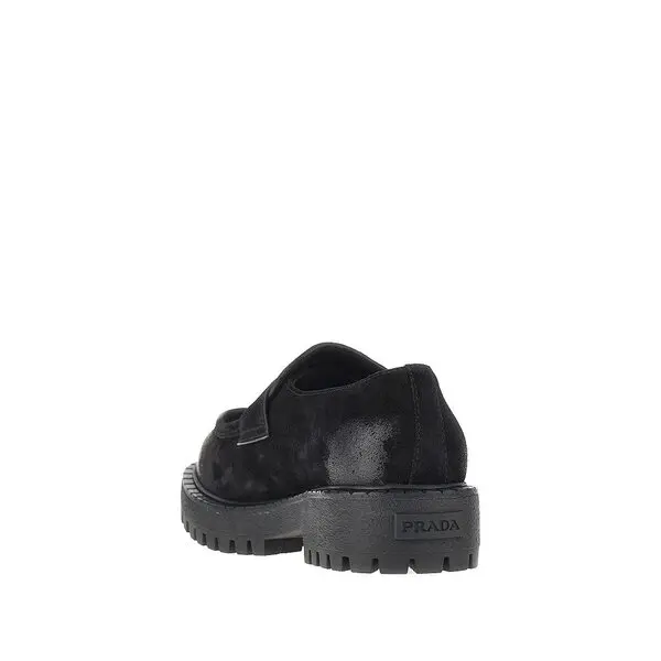 Prada Suede Leather Loafers With Logo And Lug Sole