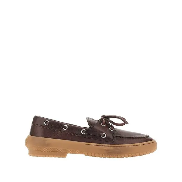 Miu Miu Leather Boat Shoes With Embossed Logo - Brown