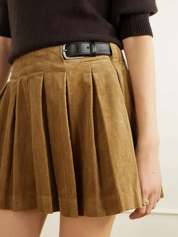 Sea Garrett Pleated Stretch-cotton Corduroy Mini Skirt - Brown
