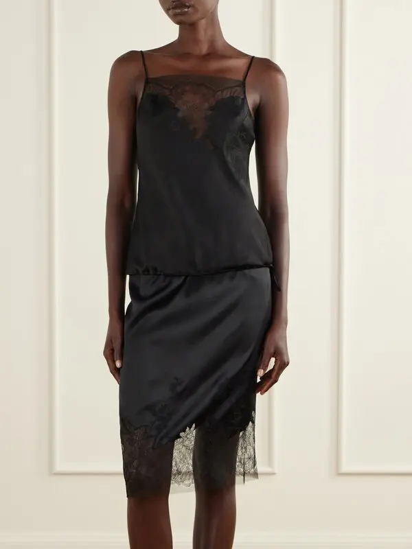 Carine Gilson Lace-trimmed Silk-satin Midi Skirt