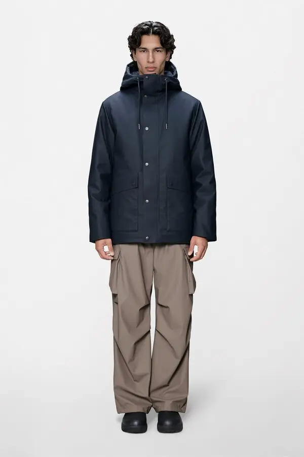 Rains Nome Parka Waterproof Hooded Jacket With Cargo Pockets - Navy