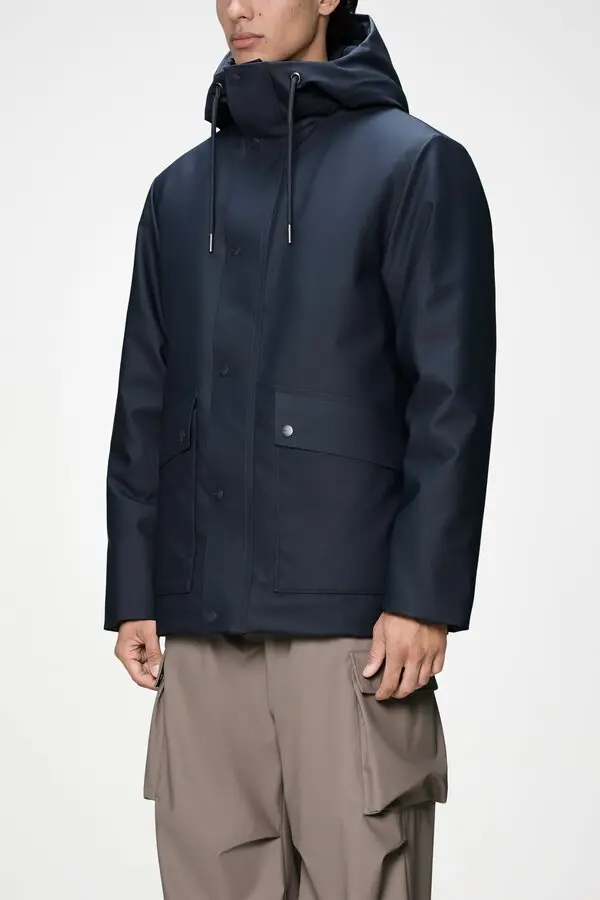 Rains Nome Parka Waterproof Hooded Jacket With Cargo Pockets - Navy