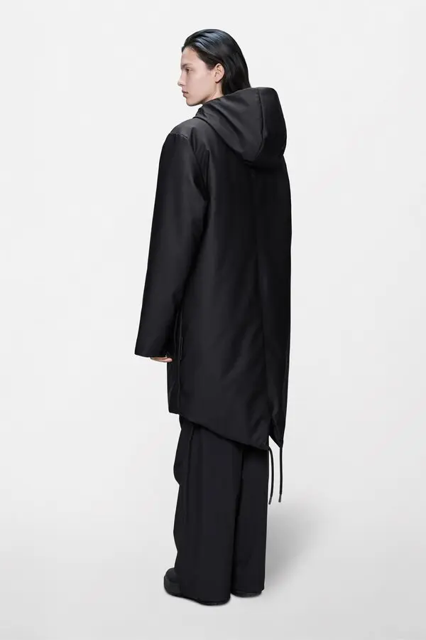 Rains Nome Long Parka With Hood And Cargo Pockets - Black