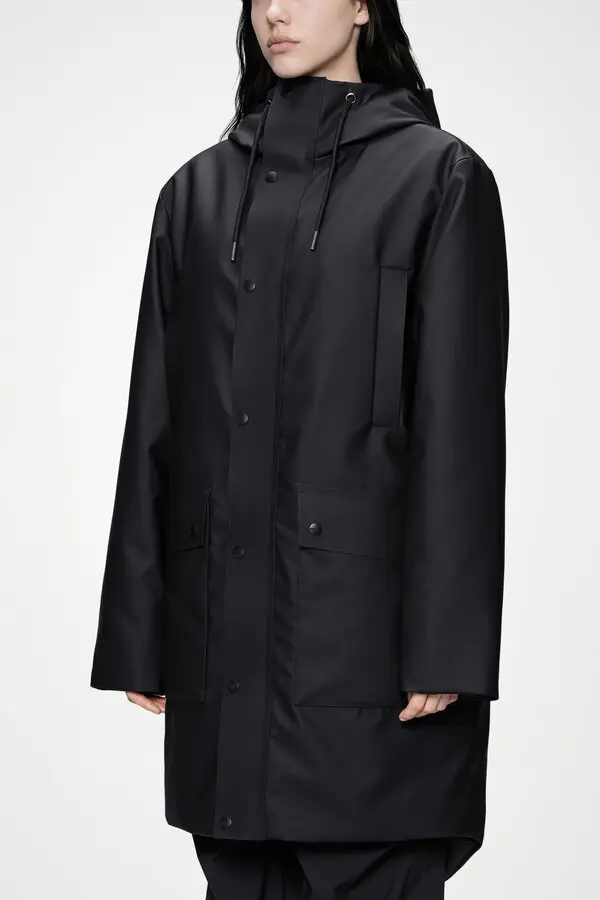 Rains Nome Long Parka With Hood And Cargo Pockets - Black
