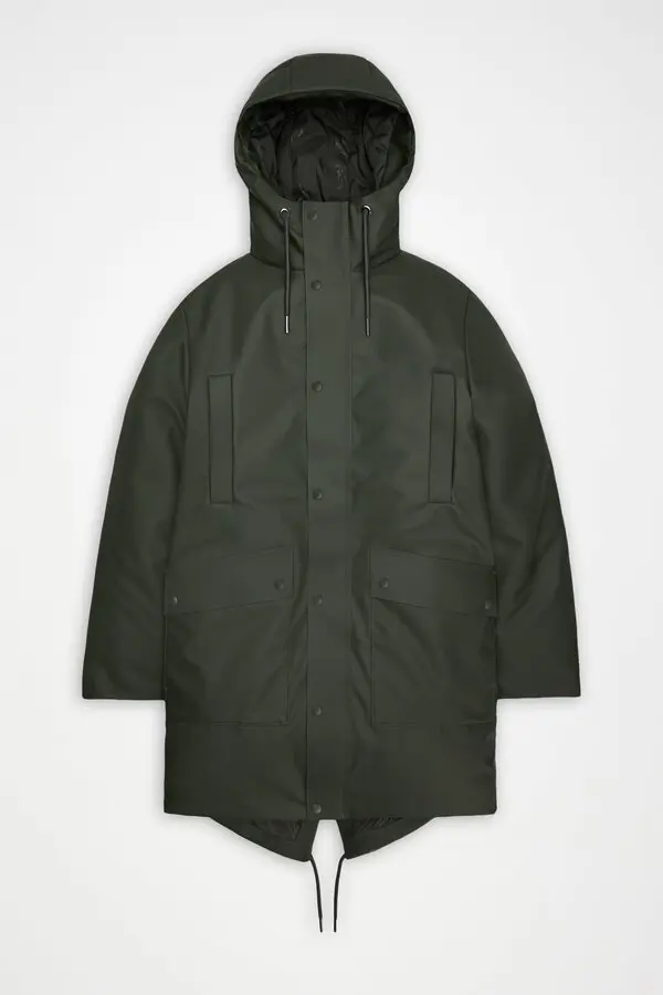 Rains Nome Long Parka With Hood And Cargo Pockets - Green