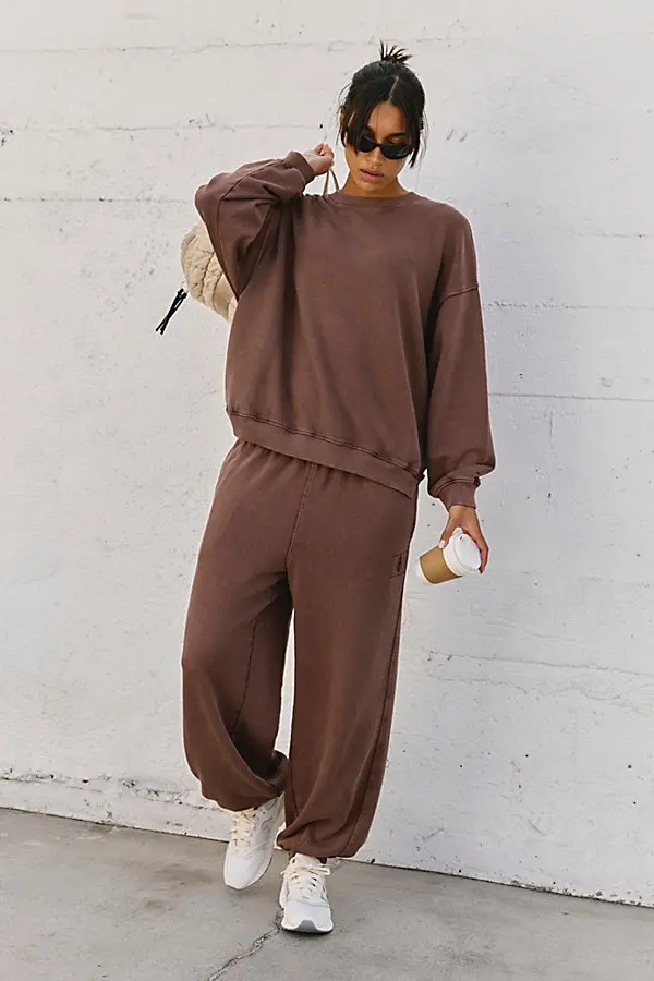 Free People Essential Relaxed Fit Joggers With Cuffed Hems - Cocoa