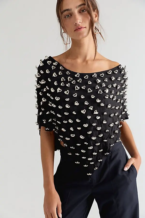 UNDERSTATED LEATHER Heart Charm Cropped Poncho