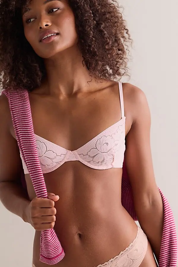 Free People Smooth Talking Lace Demi Underwire Bra - Rose Icing