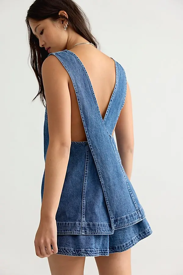 Free People Down In The Valley Denim Short Set - True Blue