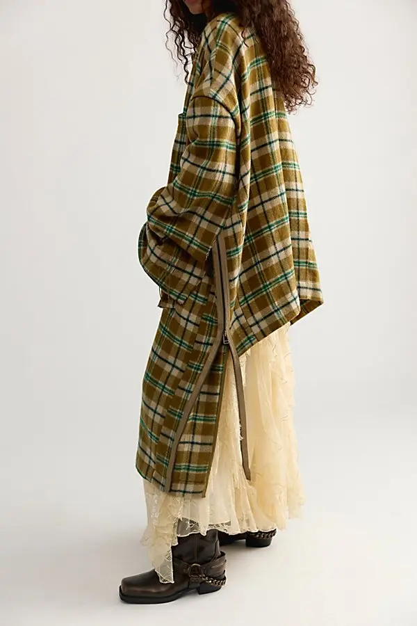 ASPARAGUS Oversized Plaid Wool Blend Coat With Asymmetrical Hem