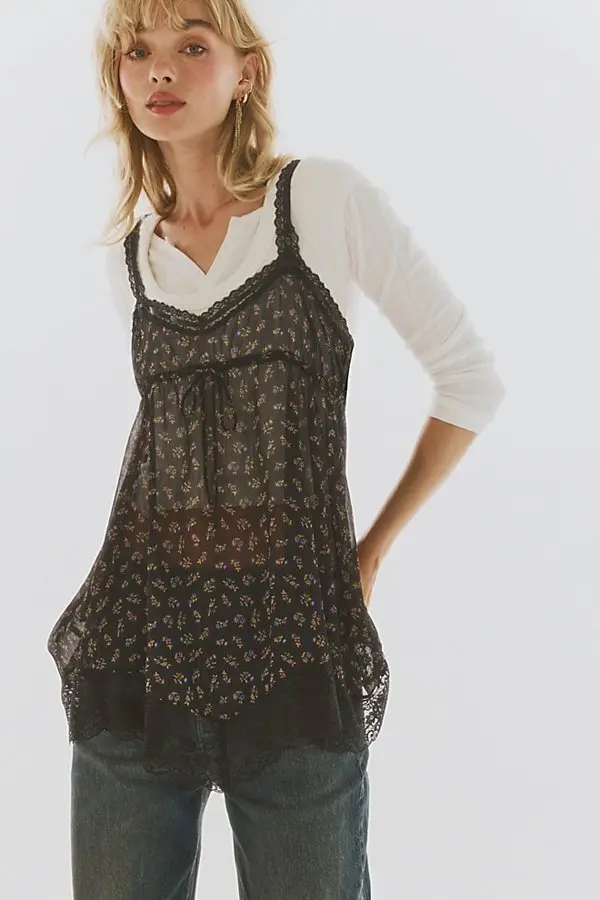 Free People Cala Luna Mini Slip Dress - Black Combo
