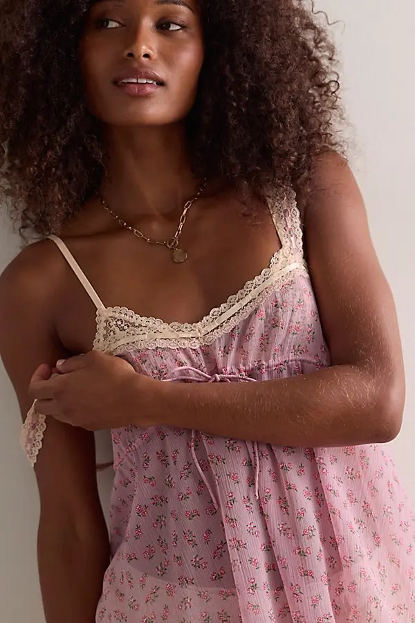 Free People Cala Luna Mini Slip Dress - Mauve Combo