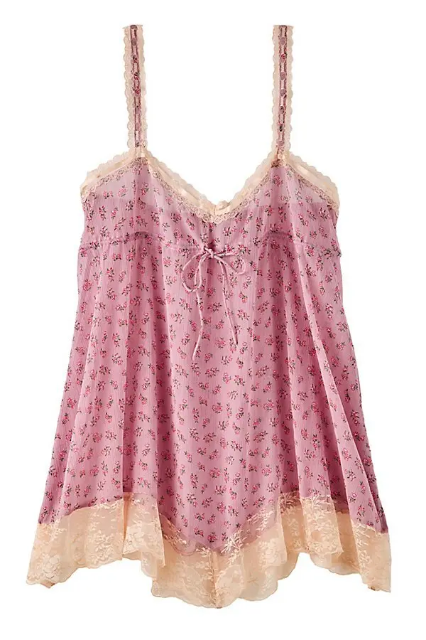 Free People Cala Luna Mini Slip Dress - Mauve Combo
