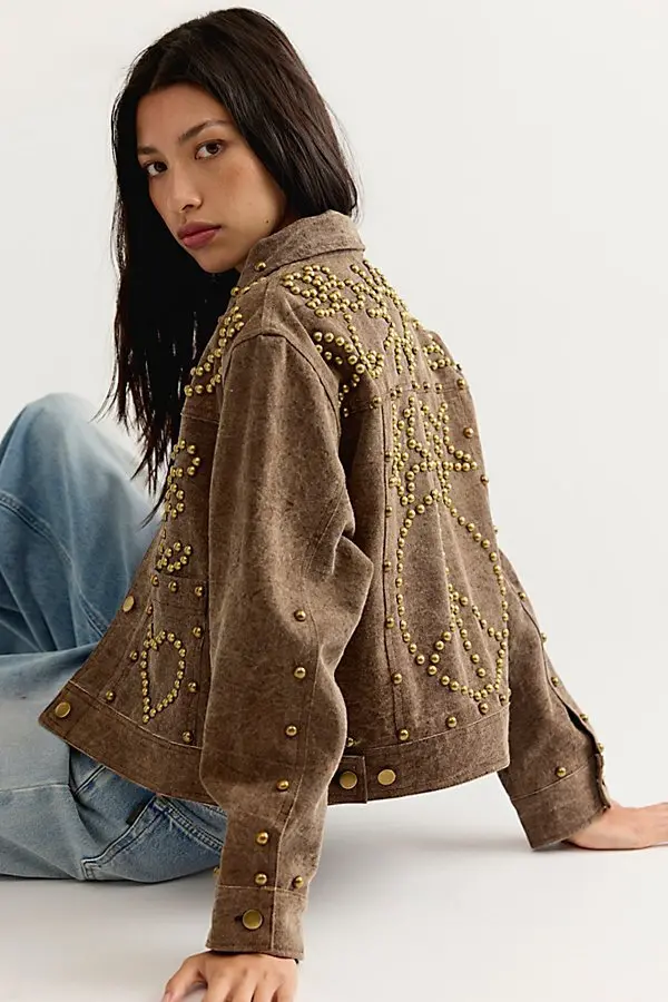DENIM AND BONE Brass Hearts Studded Canvas Jacket
