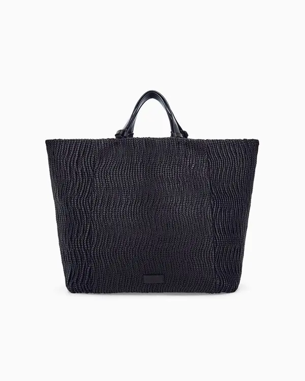 Giorgio Armani Micro Pleated Leather Shopper Bag With Woven Pattern - Brown